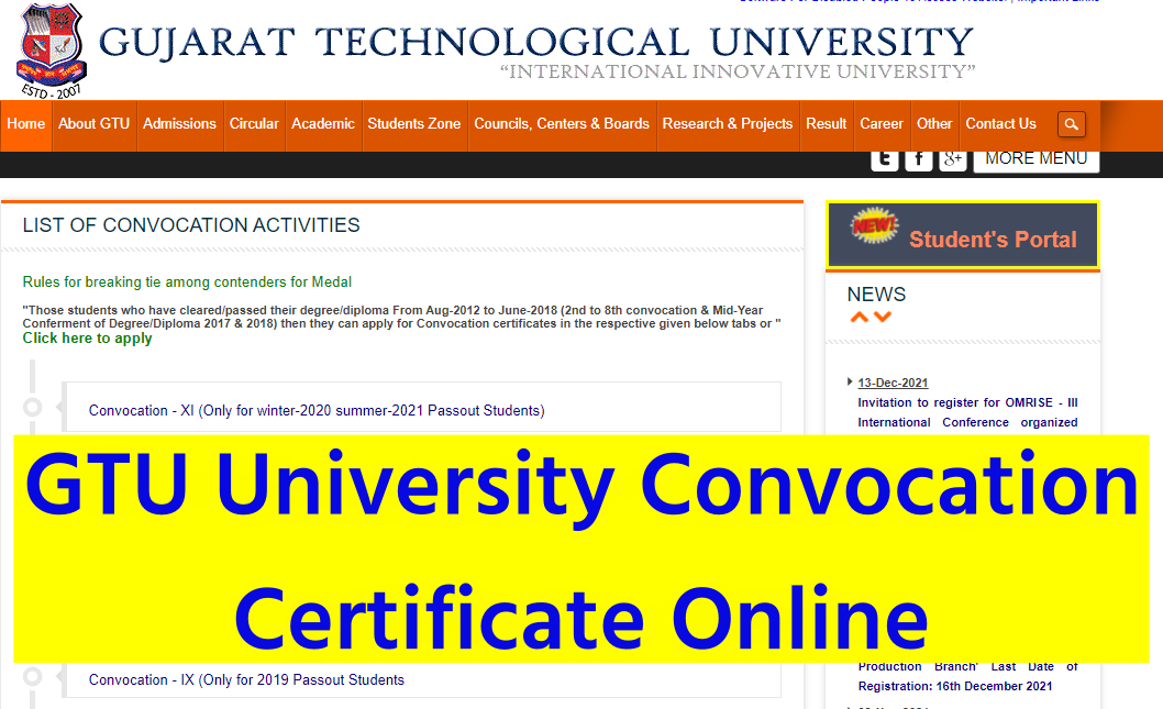 GTU University Apply For Convocation Certificate Online - MaruGujaratPost.Com