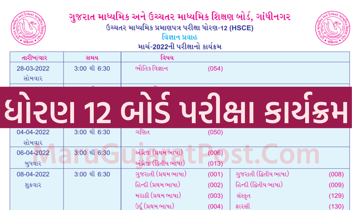 HSC Time Table 2022 Gujarat Board gseb Download Time Table PDF HSC Time Table 2022 Gujarat Board gseb Download Time Table PDF