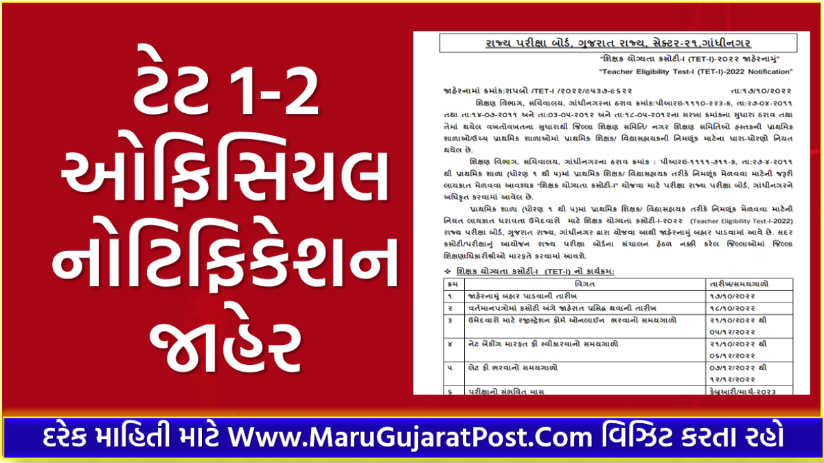 TET 1-2 Notification 2022 , Apply Online, Eligibility Criteria, Exam ...
