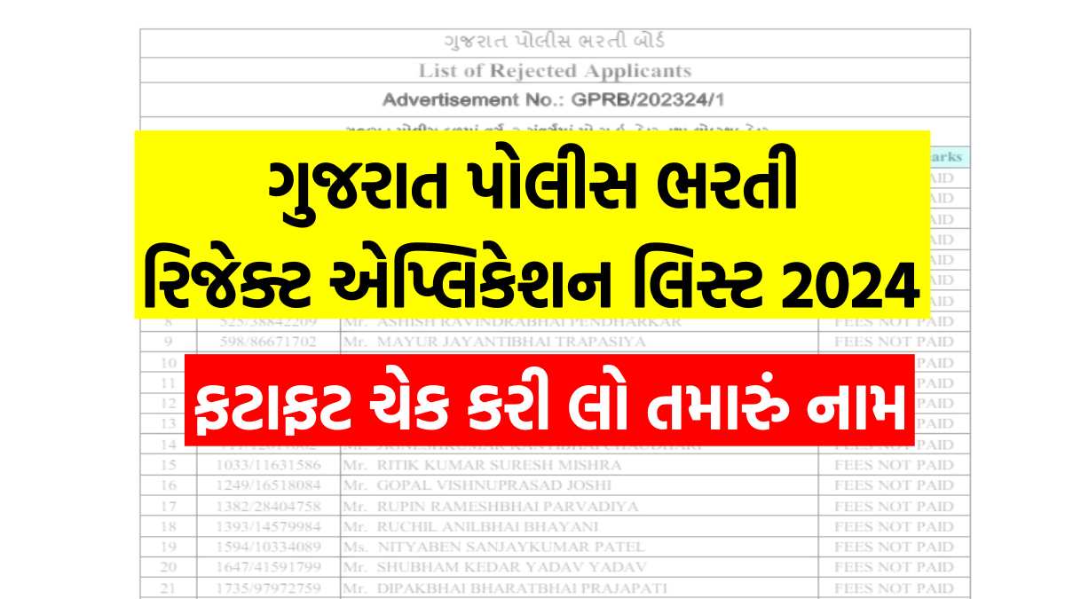 LRD Police Bharti Reject Application List 2024 @lrdgujarat2021.in ...