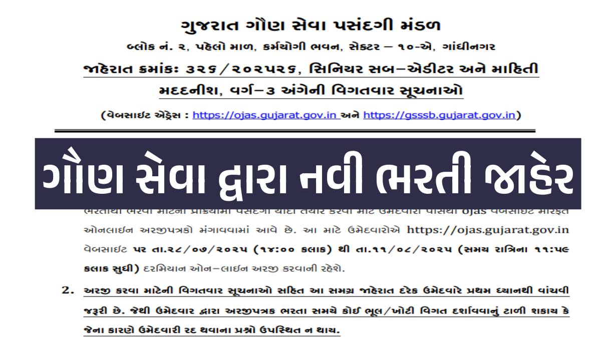GSSSB Senior Sub-Editor and Information Assistant Recruitment 2025 ...